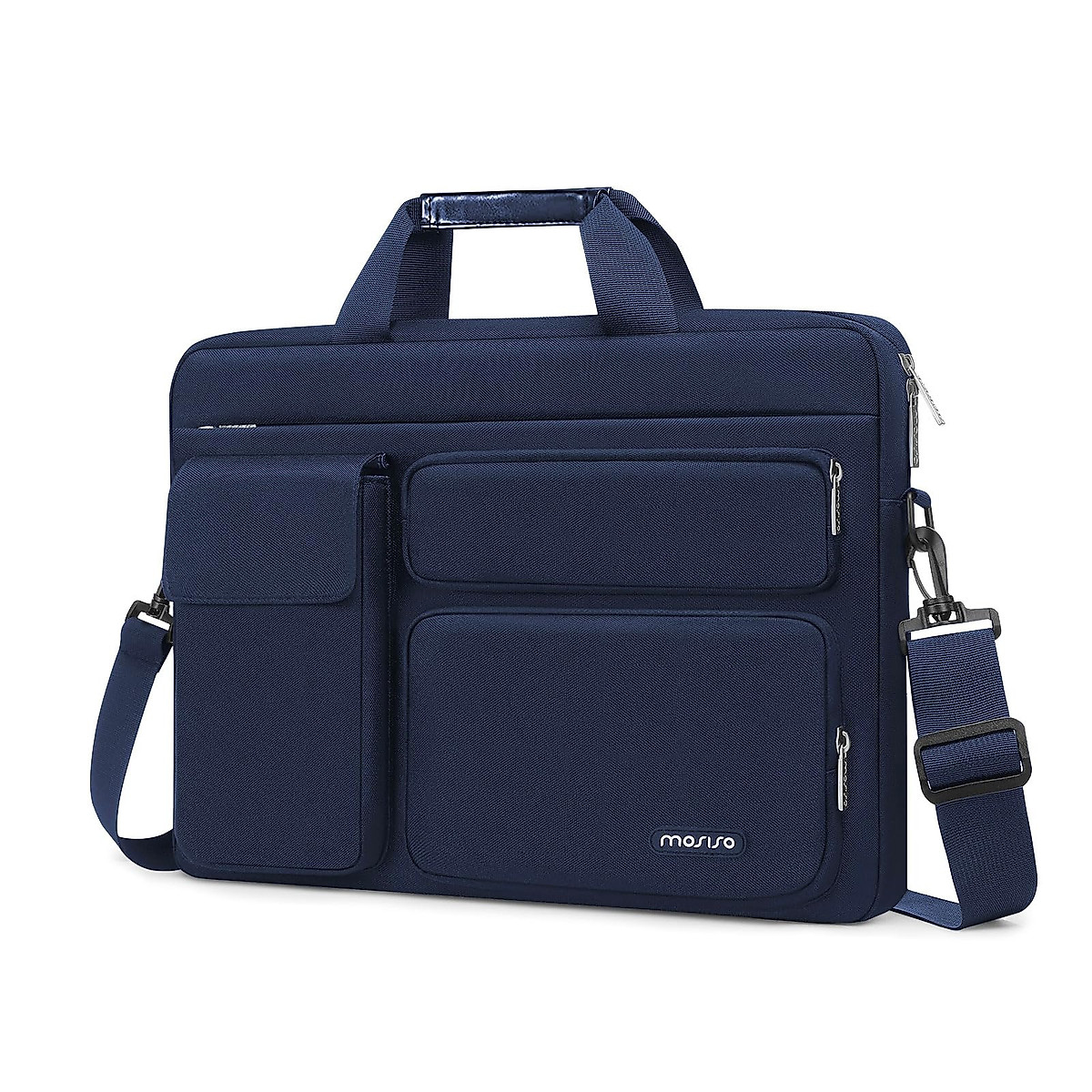 MOSISO Laptop Shoulder Messenger Bag Compatible with MacBook Pro 16 inch 2023-2019 M2 A2780 M1 A2485 A2141,15-15.6 inch Notebook with 2 Raised&1 Flapover&1 Horizontal Pocket&Handle&Belt, Navy Blue