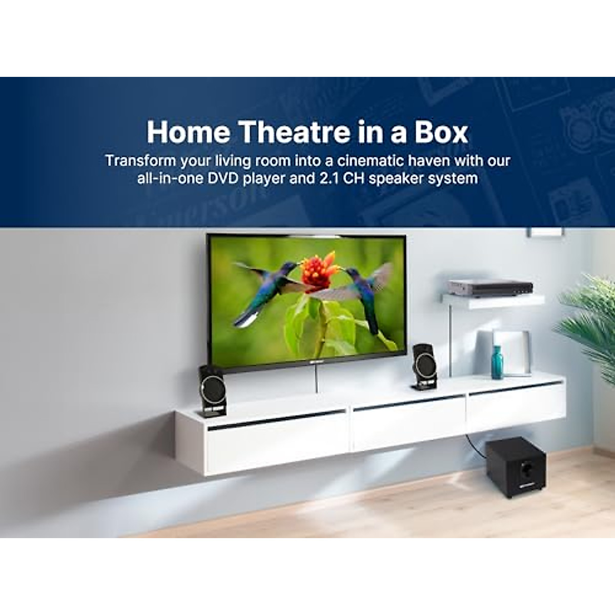 Emerson ED-8050 2.1 Channel Home Theater DVD Player and Surround Sound System with Subwoofer, HDMI Output, USB Playback, and Dual Speakers – Ideal for Immersive Movie and Music Experience