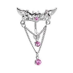 Pink Heart Tribal Bow Drop Dangle Reverse top Mount Belly Navel Ring Body Jewelry Piercing bar