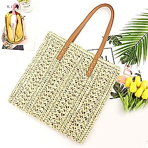 ZLM BAG US Women Straw Crochet Tote Bohemian Summer Beach Bag Large Handmade Shoulder Bag (Beige)