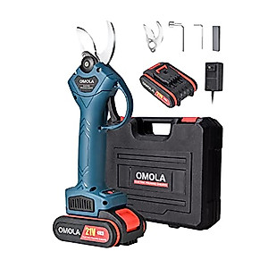 OMOLA Electric Pruning Shears,with 2 PCS Rechargeable 21V 2Ah 2000mA Lithium Battery Powered and 2 Blades，1Inch/25mm Cutting Diameter,6-8 Working Hours…