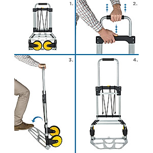 Mount-It! Folding Hand Truck and Dolly, 264 Lb Capacity Heavy-Duty Luggage Trolley Cart with Telescoping Handle and Rubber Wheels, Silver, Black, Yellow