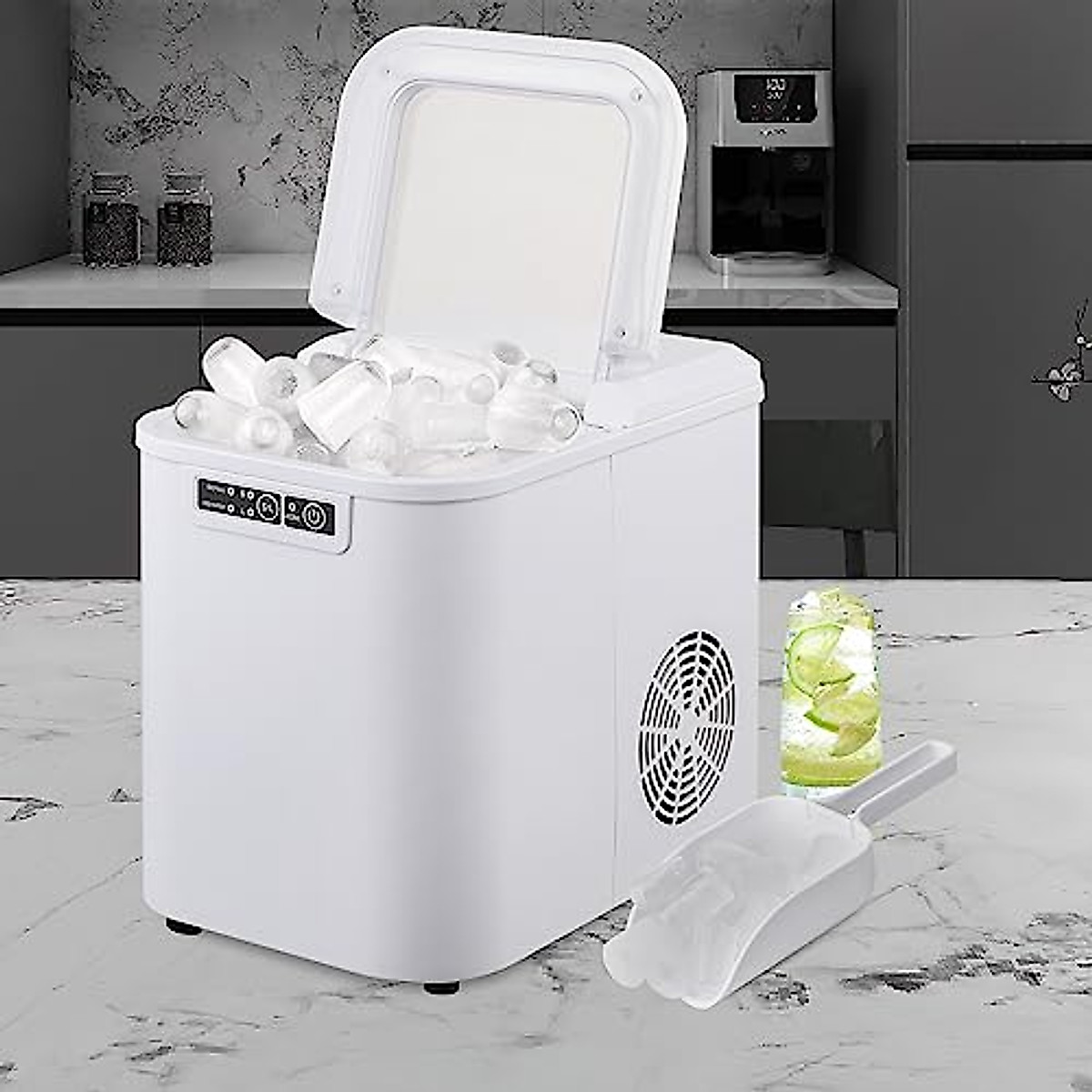 Magshion Ice Maker Countertop with Self-Cleaning, 26lbs/24H, Bullet-Shaped Ice (2 Sizes), Digital Display & Timer, 1.8lbs Ice Storage Capacity, Ice Cube Maker Machine for Home & Kitchen (White)