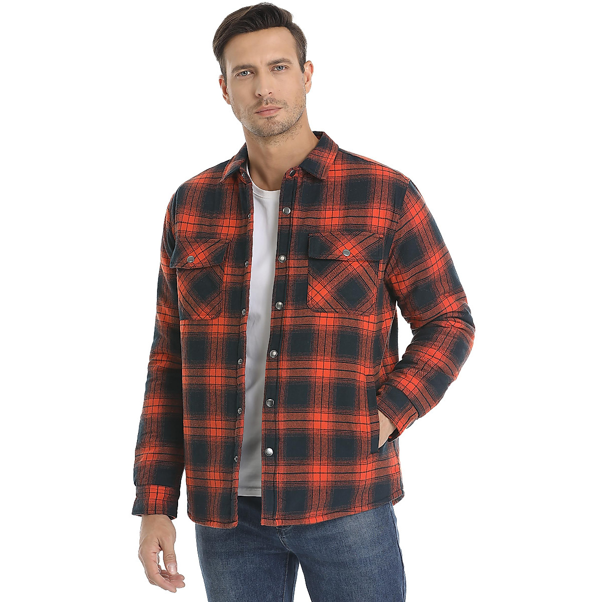 TACVASEN Mens Flannel Shirt Jacket for Men Long Sleeve Jacket Flannel Lined Plaid Button Down Shirts Casual Men's Jacket Insulated Jacket