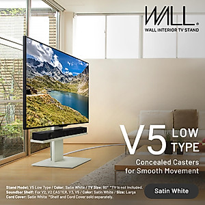 WALL V5 Low Type | Japanese Rolling Portable Free-Standing 32-80 Inch Universal TV Stand with Concealed Caster Wheels | Satin White