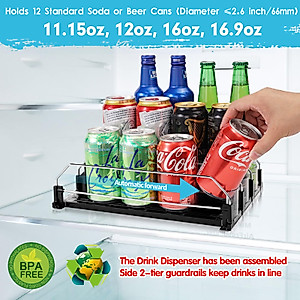 BingoHive Automatic Soda Can Organizer for Refrigerator Can Dispenser for Beer Soda Seltzer Drink Pop Can Soda Organizer for Refrigerator 12 Standard Size 11.15oz 12oz 16oz 16.9oz Cans Holder Storage