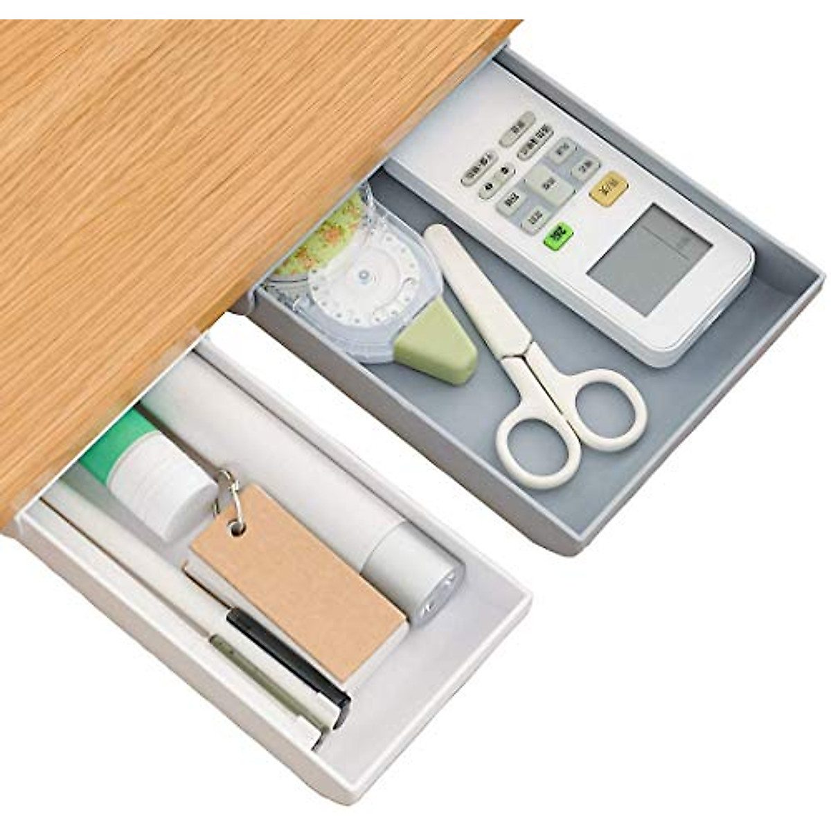 FOOF KOVIIOL Under Desk Drawer,Slide Out Small Attachment Standing Desk Hidden Self Adhesive Stick Drawer Desk Pencil Drawer Organizer And Storage For Desktop 2 Pack
