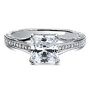 BERRICLE Sterling Silver Solitaire Wedding Engagement Rings 2 Carat Princess Cut Cubic Zirconia CZ Art Deco Promise Ring for Women, Rhodium Plated Size 4.5