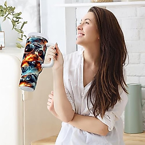 Jihqo Lightning Tank Cars 40 oz Stainless Steel Vacuum Insulated Tumbler with Handle and Straw Lid, Leakproof Water Bottle Double Wall Travel Mug Coffee Cup, Cupholder Friendly