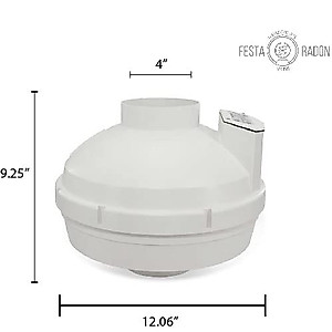 Festa Radon AMG Maverick Radon Fan - Quiet and Energy Efficient 260 CFM Radon Mitigation System Inline Duct Fan - 4" Electric Inline Fan - Made with Sturdy Glass Reinforced Poly-Resin – White