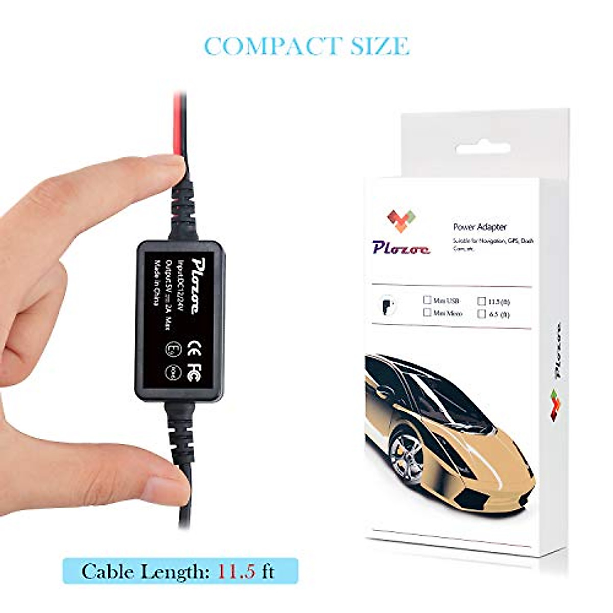 Dash Cam Hardwire Kit, Micro USB Hard Wire Kit for Dashcam, Plozoe 12V-24V to 5V Car Dash Camera Charger Power Cord, Gift 4 Fuse Tap Cable and Installation Tool（11.5ft）