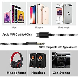 AUX Cord for iPhone, MFi Certified Lightning to 3.5mm iPhone Aux Cord for Car [3Pack/3.3ft] Lightning to 1/8 Inch Audio Cable for iPhone 14 13 12 11 XS XR X 8 7 6 iPad iPod to Headphone Speaker