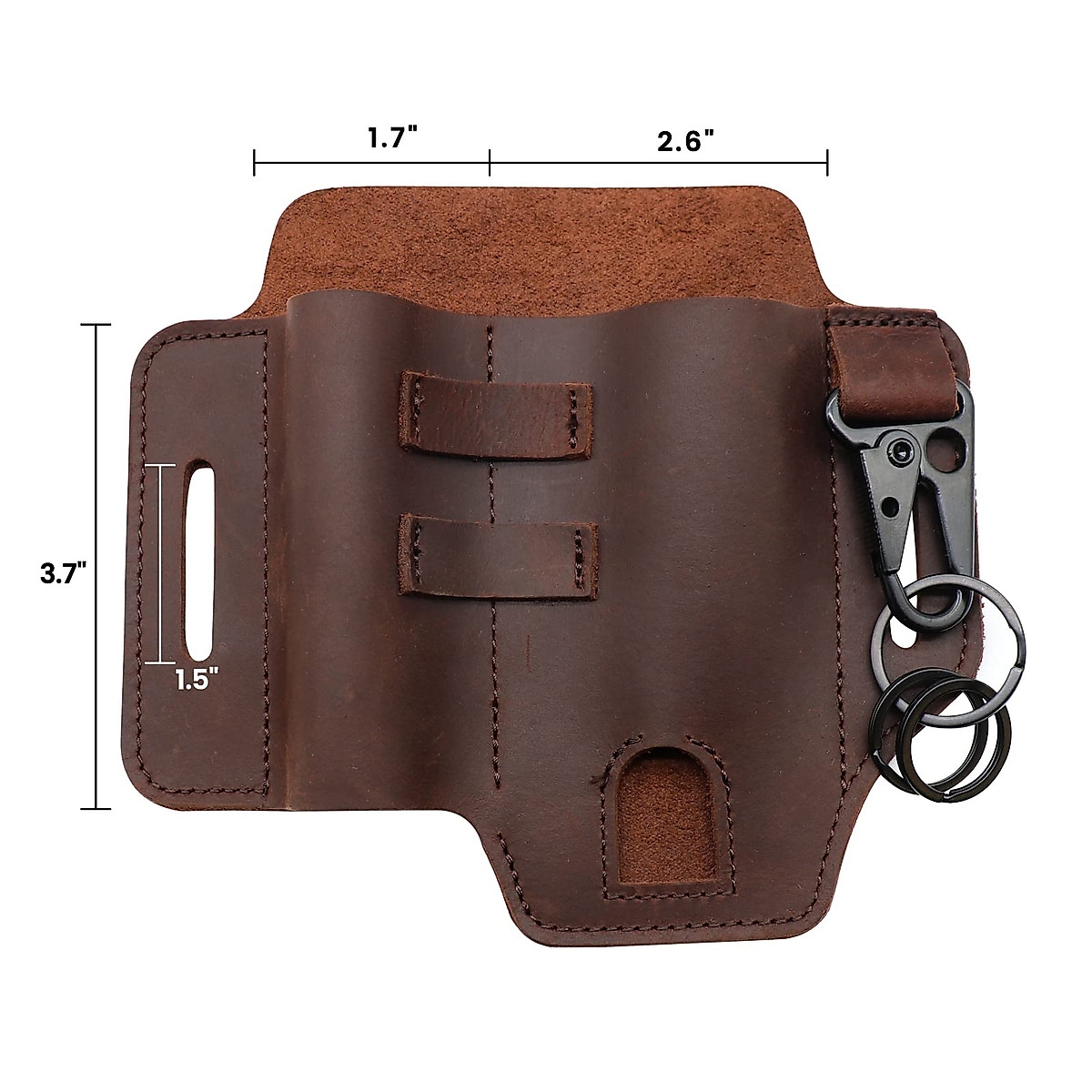 Carimee Multi-Tools Leather Sheath, Brown EDC Belt Organizer with Flashlight Holder, Pen Holder, Multi-Tools Pouch and Key Chain Clip, Multitool Belt Sheath for Work and Daily Use, Ideal Gift for Men