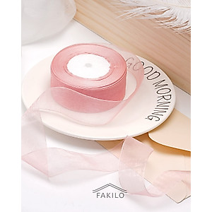 Pink Organza Ribbon for Gift Wrapping, FAKILO 2 Inch Shimmer Sheer Wrapping Ribbon for Bouquet, Wedding, Christmas Gift - 50 Yards Each Roll