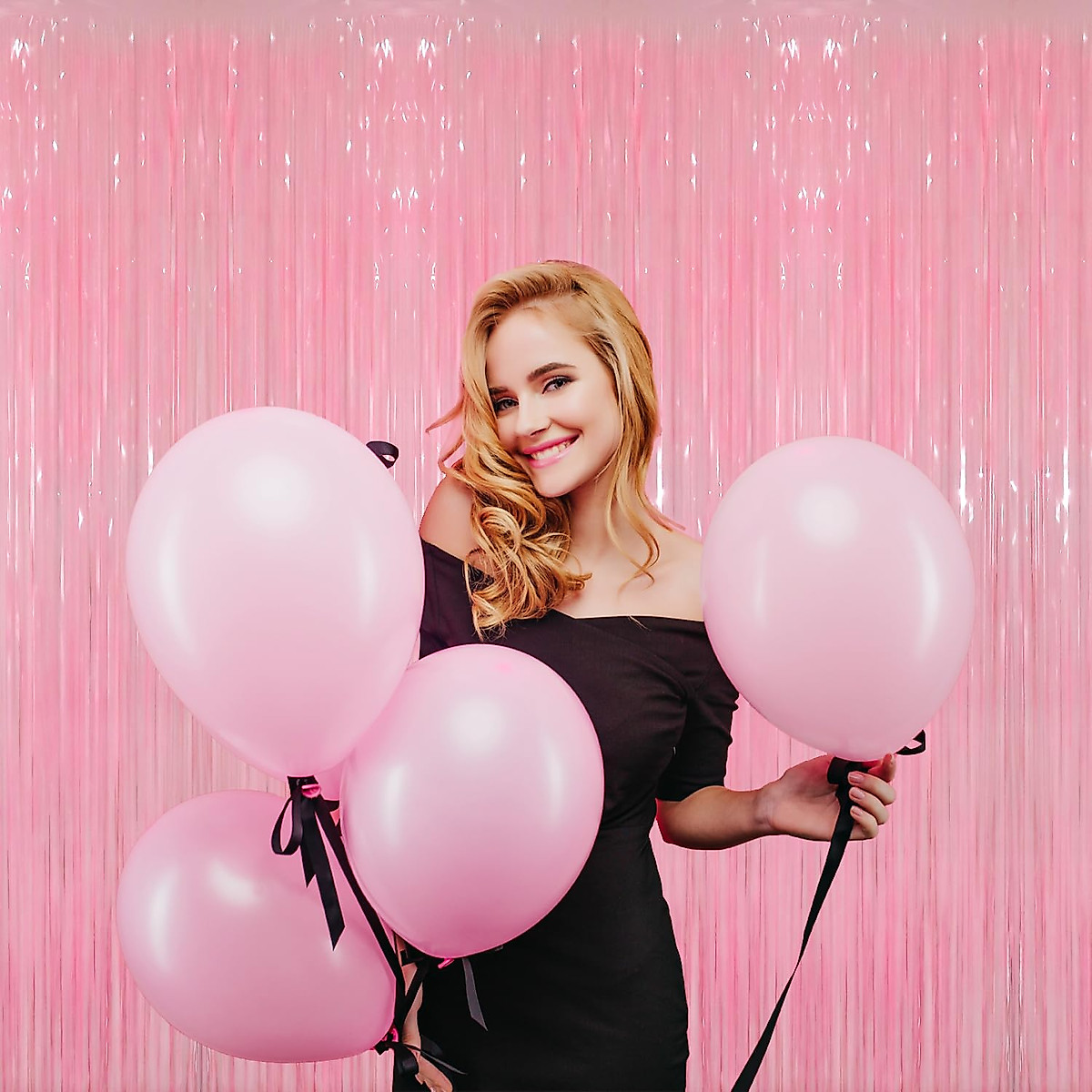 GOER 3.2 ft x 8.2 ft Metallic Tinsel Foil Fringe Curtains Party Photo Backdrop Party Streamers for Birthday,Graduation,New Year Eve Decorations Wedding Decor(1 Pack,Candy Pink)