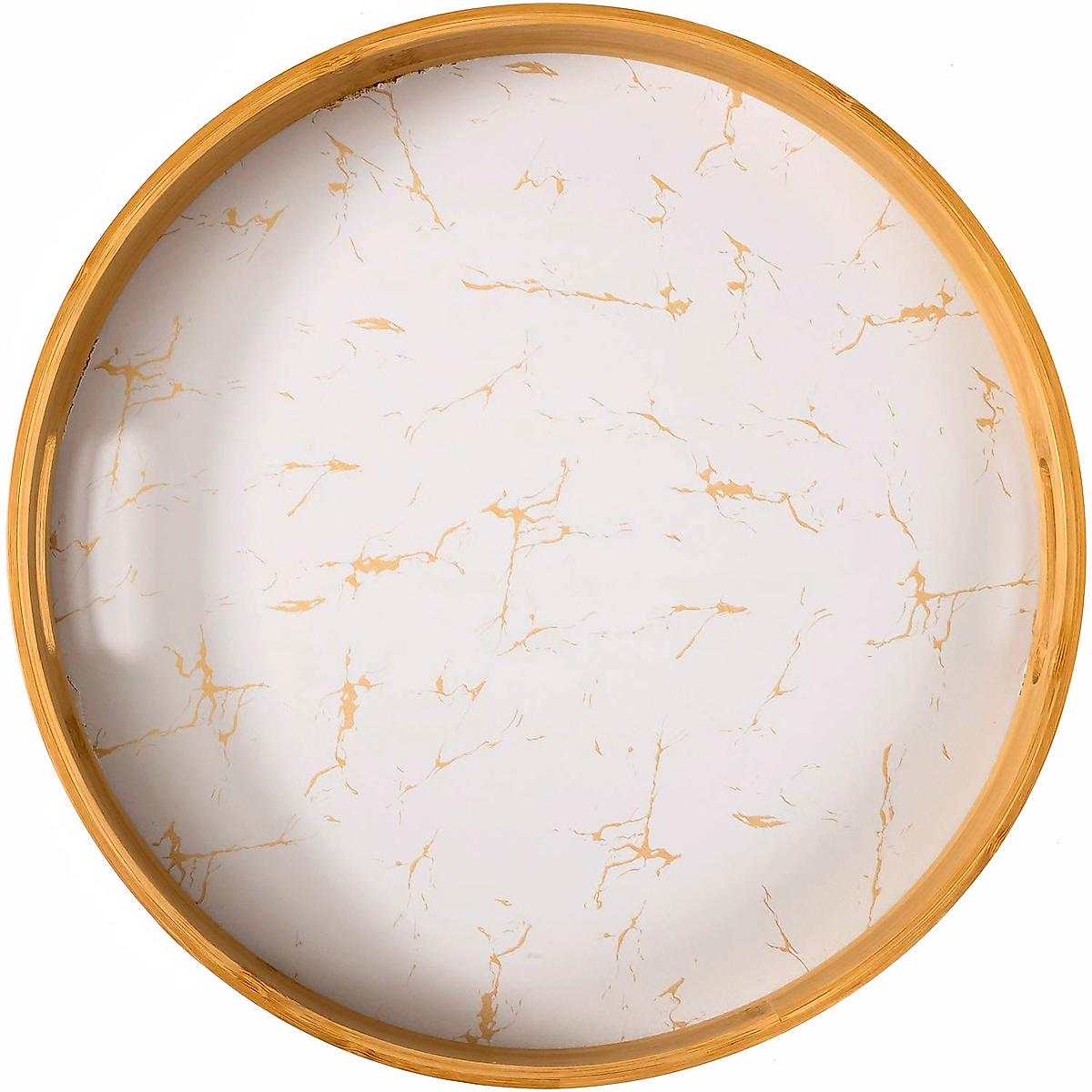 20 Bowls Large Round Bamboo Serving Tray, 16" White, Handles for Easy Transport