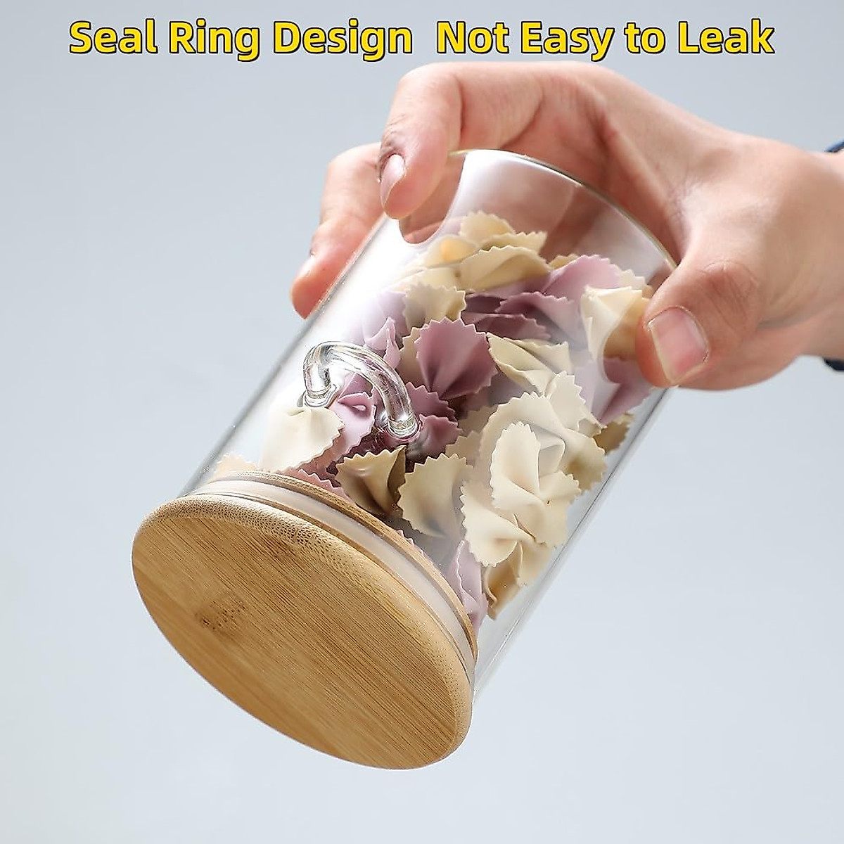 Recceng 4 Pack Overnight Oats Glass Containers with Lids and Spoons, 17 OZ Glass Jars with Spoons and Lids for Loose Tea, Meal Prep Jars with Bamboo Lids for Chia Pudding, Yogurt