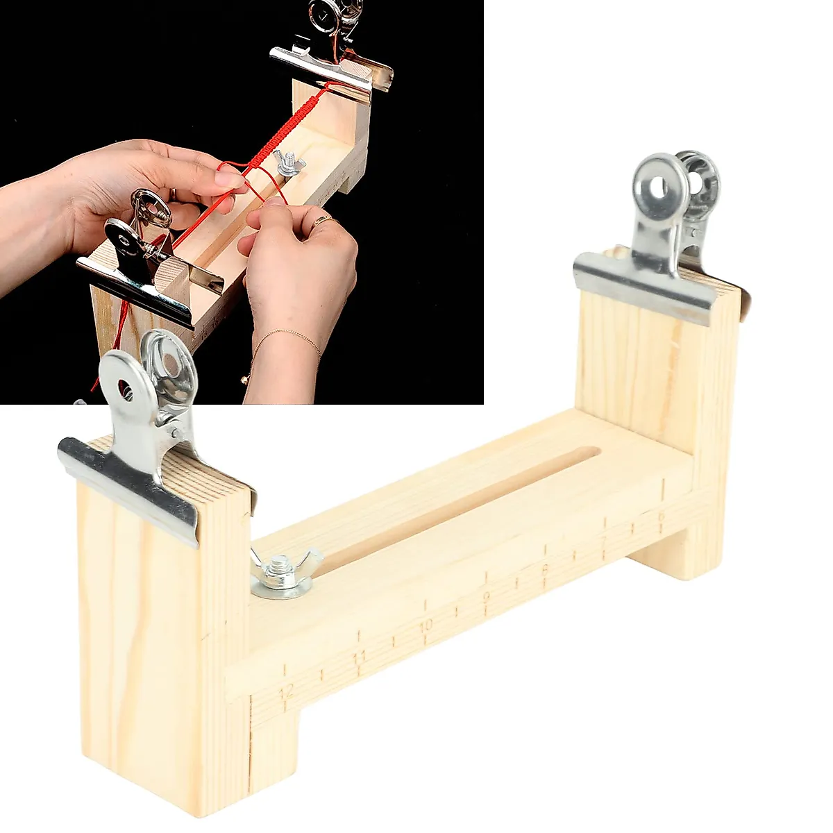 Zerodis Bracelet Making Jig, Adjust Wood Hand Rope Making Tool DIY Craft Braiding Tool with Scale Braide Fixing Frame Plate for Home