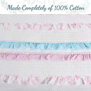 Cozy Line Home Fashions Light Pink Blue Coral White Ruffle 100% Cotton Reversible Girl Quilt Bedding Set, Reversible Coverlet Bedspread (Shabby Chic, Queen - 3 Piece)