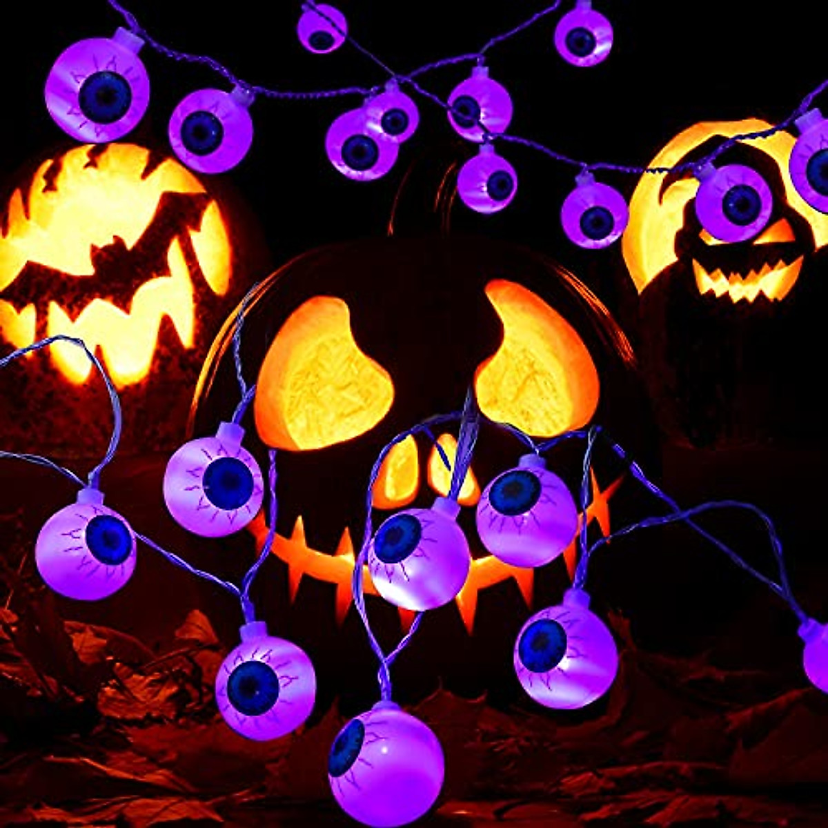 Halloween Purple Eyeball String Lights, 30 LED Battery Powered Halloween Decorative Lights with Remote, 16.4 FT 8 Modes Twinkle Lights, for Outdoor Indoor Halloween Party Home Decorations
