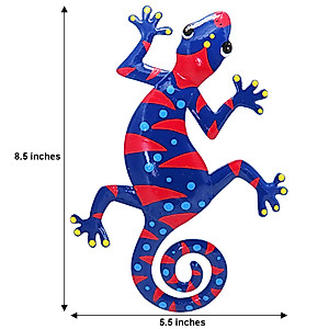 Juegoal 6 Pack Metal Gecko Wall Art Decor Inspirational Sculpture Hang Indoor Outdoor for Home Bedroom Living Room Office Garden, 9 Inches