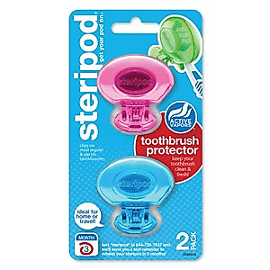 Steripod Clip-On Toothbrush Protector, Keeps Toothbrush Fresh and Clean, Fits Most Manual and Electric Toothbrushes, Pink and Blue, 2 Count (Pack of 1)