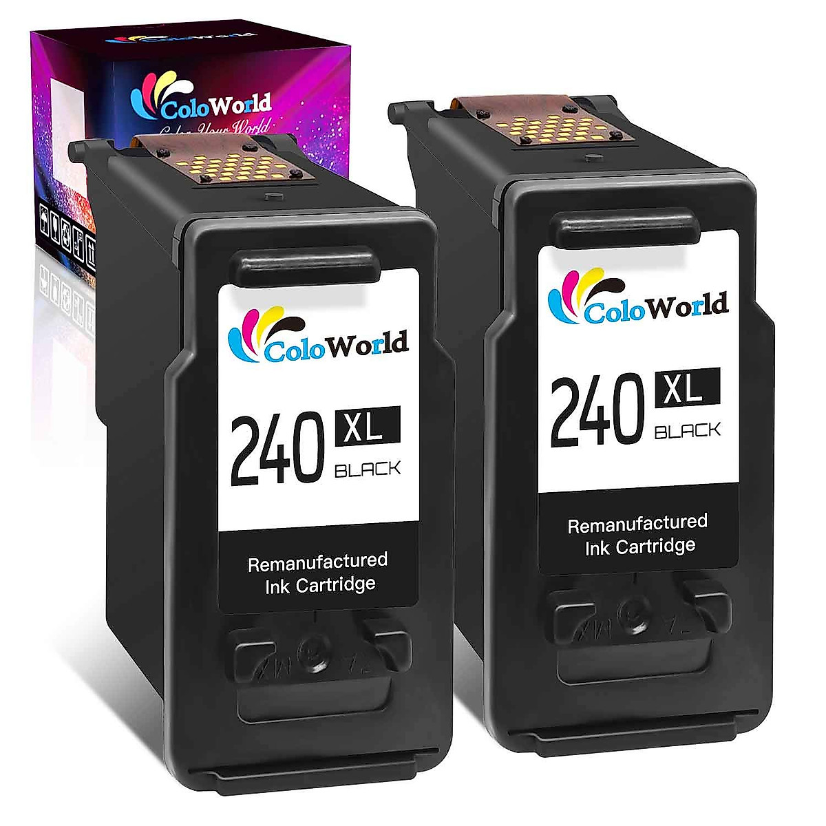 ColoWorld Remanufactured 240XL Black Ink Cartridge Replacement for Canon PG-240XL for Pixma MG3620 MG3600 MG3520 MG2120 MX472 MX452 MG3220 MX432 MG2220 MX512 MG3122 MG3222 MG3120 Printer (2 Pack)