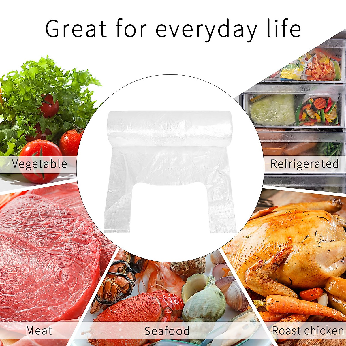 Muranana 12" x 16" Food Storage Bags Plastic Produce Bag, Grocery Clear Bag for Fruits, Vegetable, Bread, Plastic Bags, Food Storage Clear Bags, 350 Bags (1 Roll)