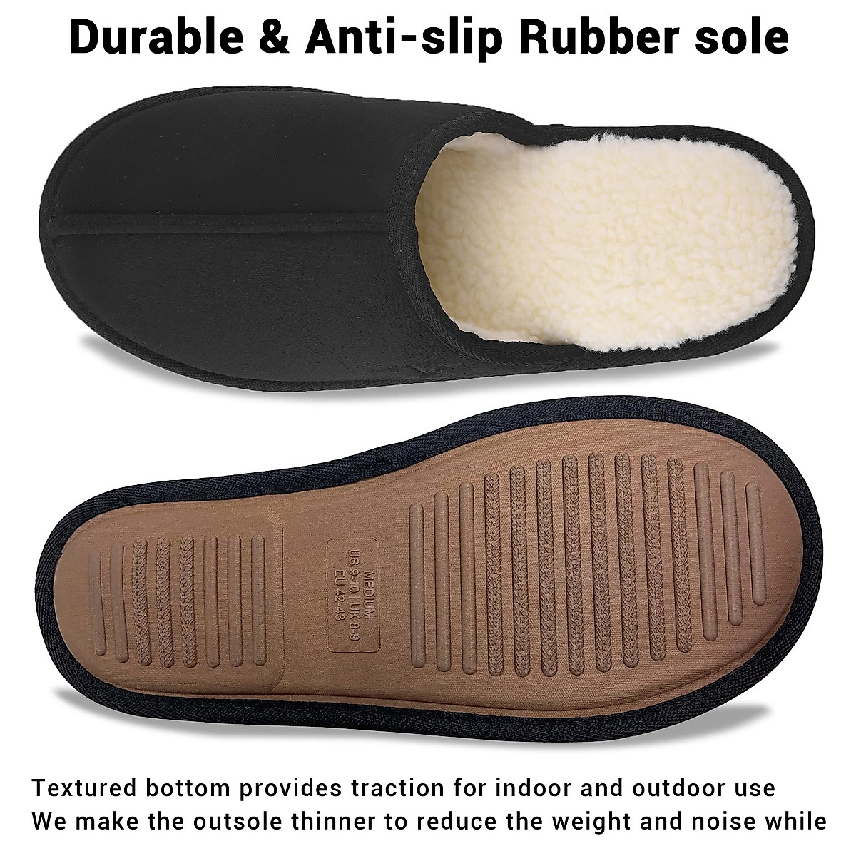 Vansarto Mens Scuff Slippers Micro Suede Memory Foam Slide Clogs Slip on Indoor Outdoor House Shoes, Black, Size 11-12