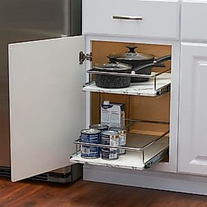 Household Essentials Faux Marble C53345-1 Glidez 2-Tier Kitchen Cabinet Organizer | Pull Out Shelves for Storage | 22 in D x 14.5 in W x 17 in H Wide