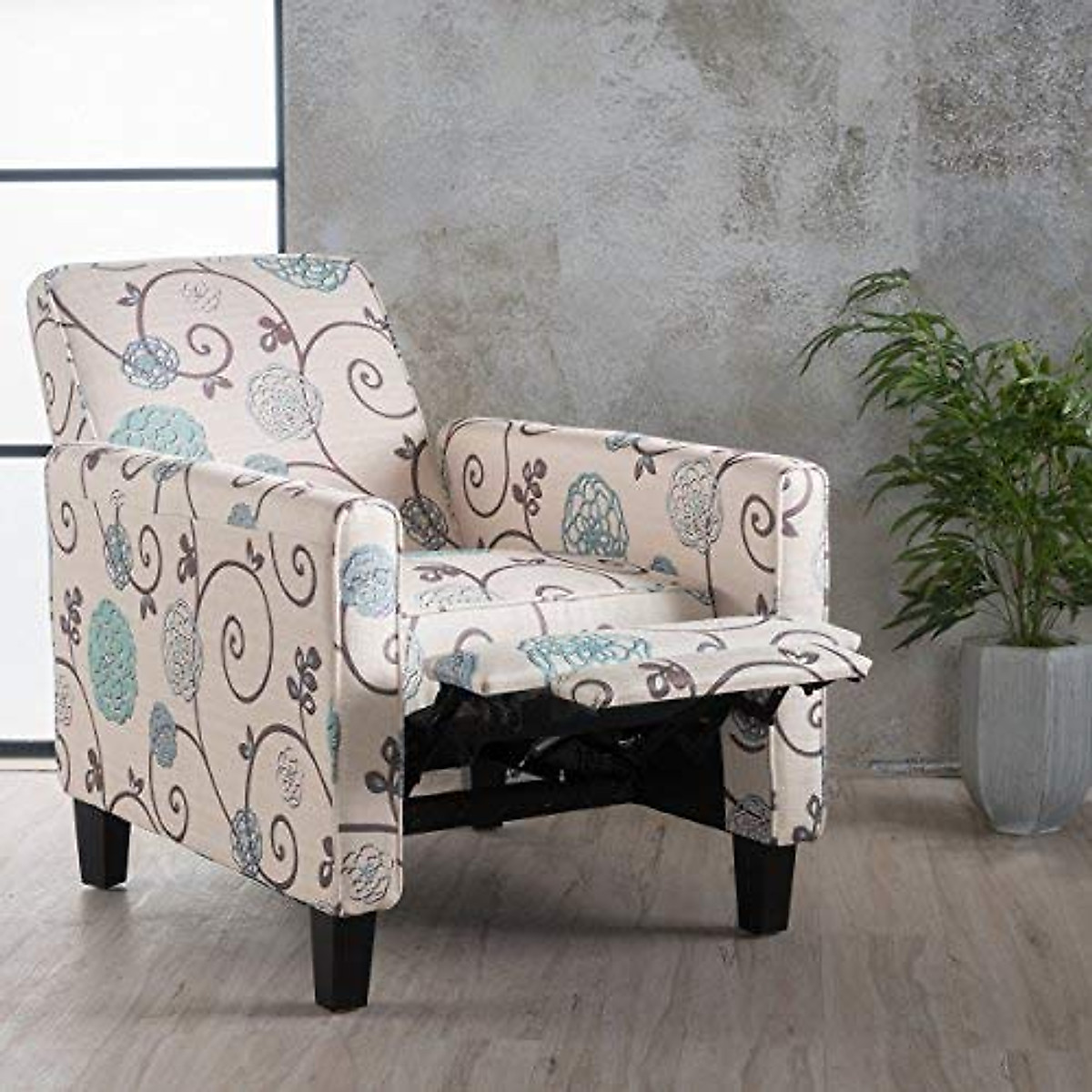 Great Deal Furniture Dufour White and Blue Floral Fabric Recliner