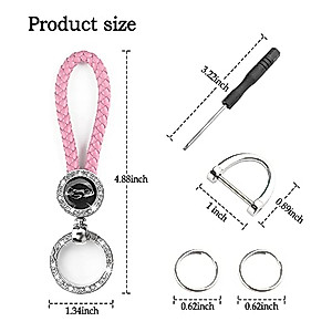 Bling Bling Leather Keychain,Universal Car Accessories Car Lanyard Key Fob Holder with Anti-lost D-ring and Screwdriver(Pink)