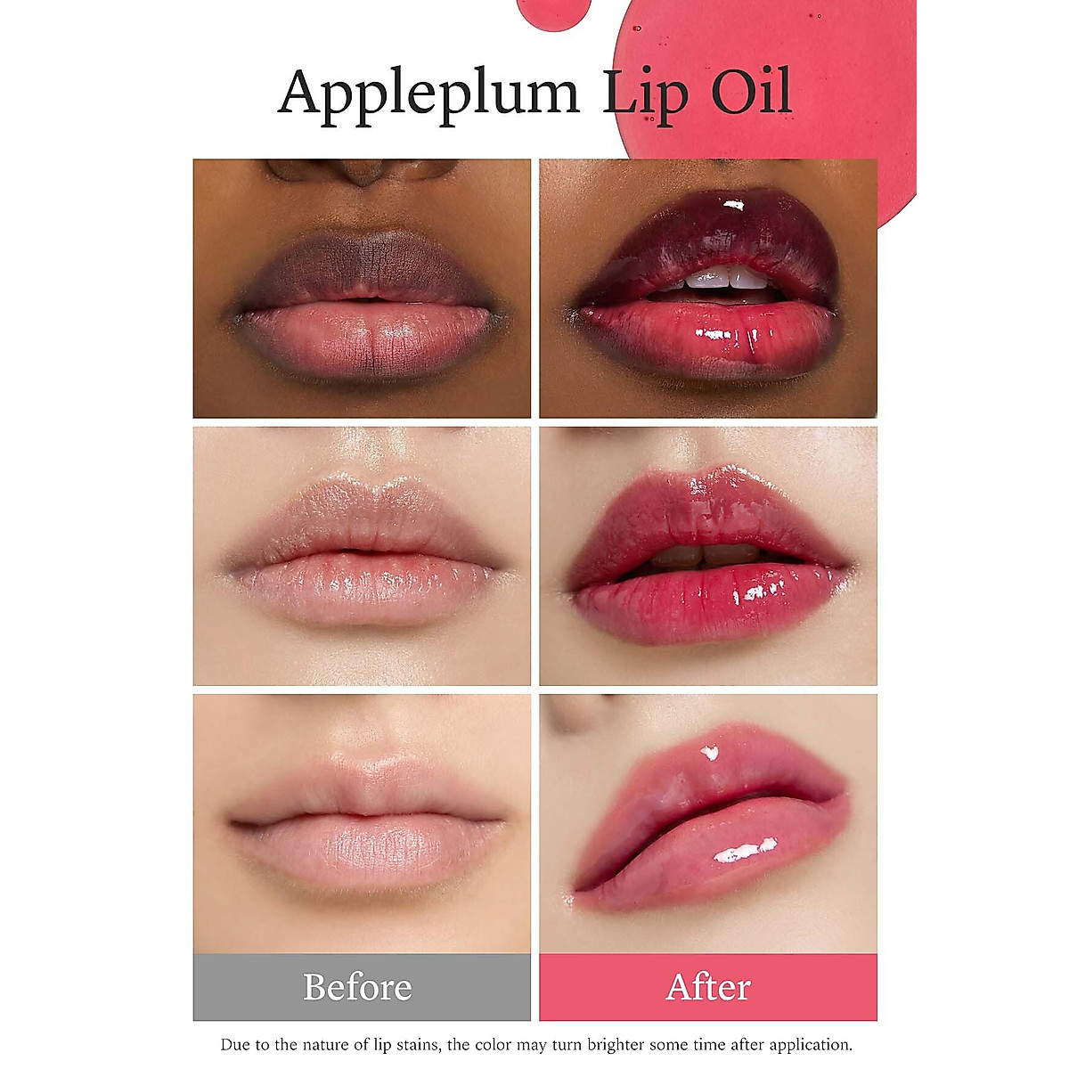 NOONI Korean Lip Oil - Appleplum | Lip Stain, Gift, Long-Lasting, Moisturizing, Plumping, Revitalizing for Dry Lips, Waterproof, No Peel Off, Korean Lip Tint, Red Tinted Lips, 0.12 Fl Oz