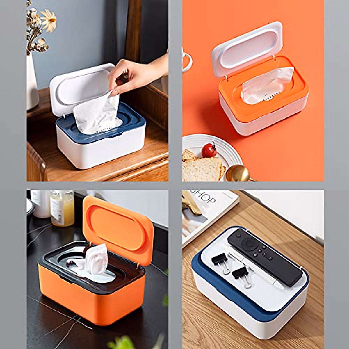 Eishi Baby Wipes Dispenser Desktop Tissue Box Holder Diaper Wipes Dispenser Wipes Holder with Lid Modern Dustproof Wet Wipes Dispenser Holder for Home Office Bathroom, Gray