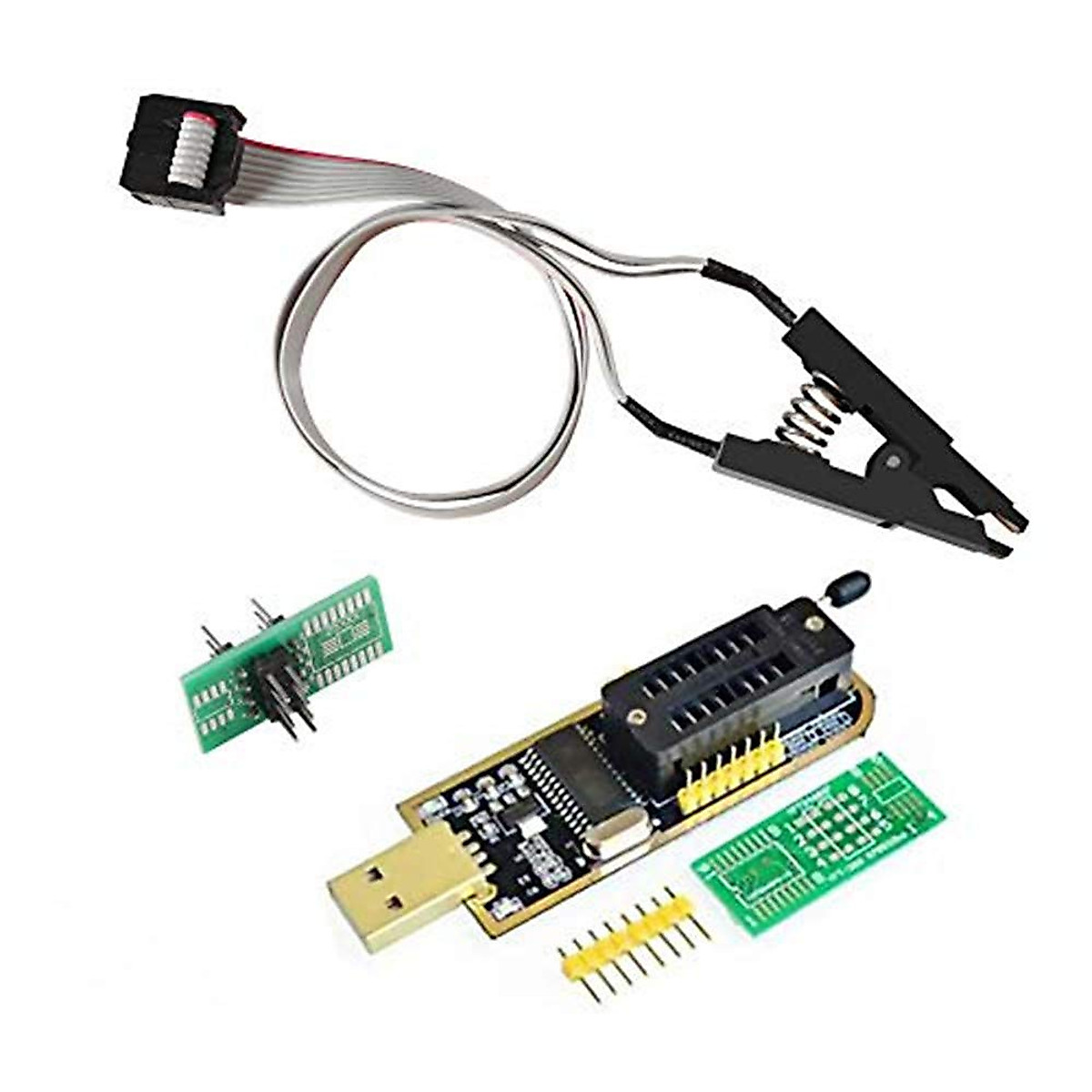 ACEIRMC SOIC8 SOP8 Flash Chip IC Test Clips Socket Adpter Programmer BIOS + CH341A 24 25 Series for EEPROM Flash BIOS USB Programmer Module (Single Clip + USB)