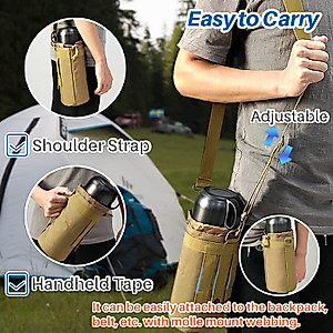 Kalevel Large Water Bottle Holder Carrying Pouch Molle Tactical Holder Outdoor Water Bottle Bag Sling Drawstring Open Top with Strap for Hiking