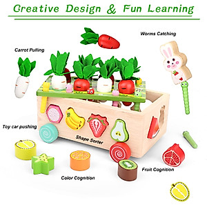 Lemofix Montessori Toys for 1 2 3 Year Old,Toddler Toys for Baby Boys Girls,Wooden Carrot Harvest Shape Sorting,Educational Toys for 1 2 3 Year Old Boys Girls Birthday Gifts