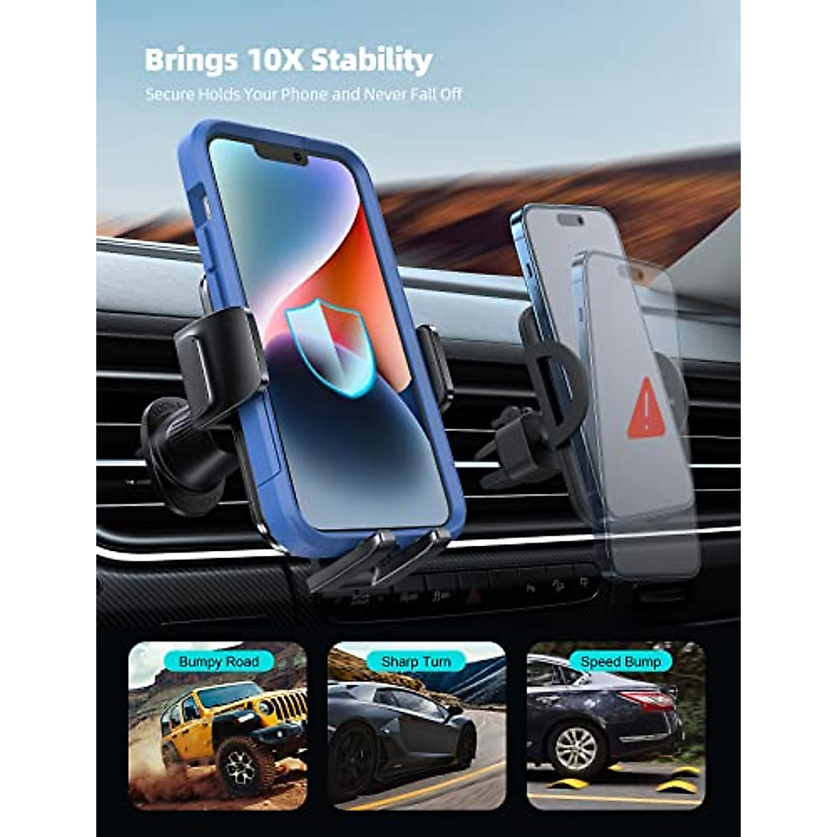 Lamicall 2023 Wider Clamp & Metal Hook Phone Mount for Car Vent [Thick Cases Friendly] Car Phone Holder Hands Free Cradle Air Vent for iPhone Smartphone