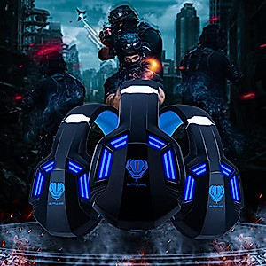 Headsets for Xbox One, PS4, PC, Nintendo Switch, Mac, Gaming Headset with Stereo Surround Sound, Over Ear Gaming Headphones with Noise Canceling Mic, LED Light (Headsets for Xbox/Blue New)