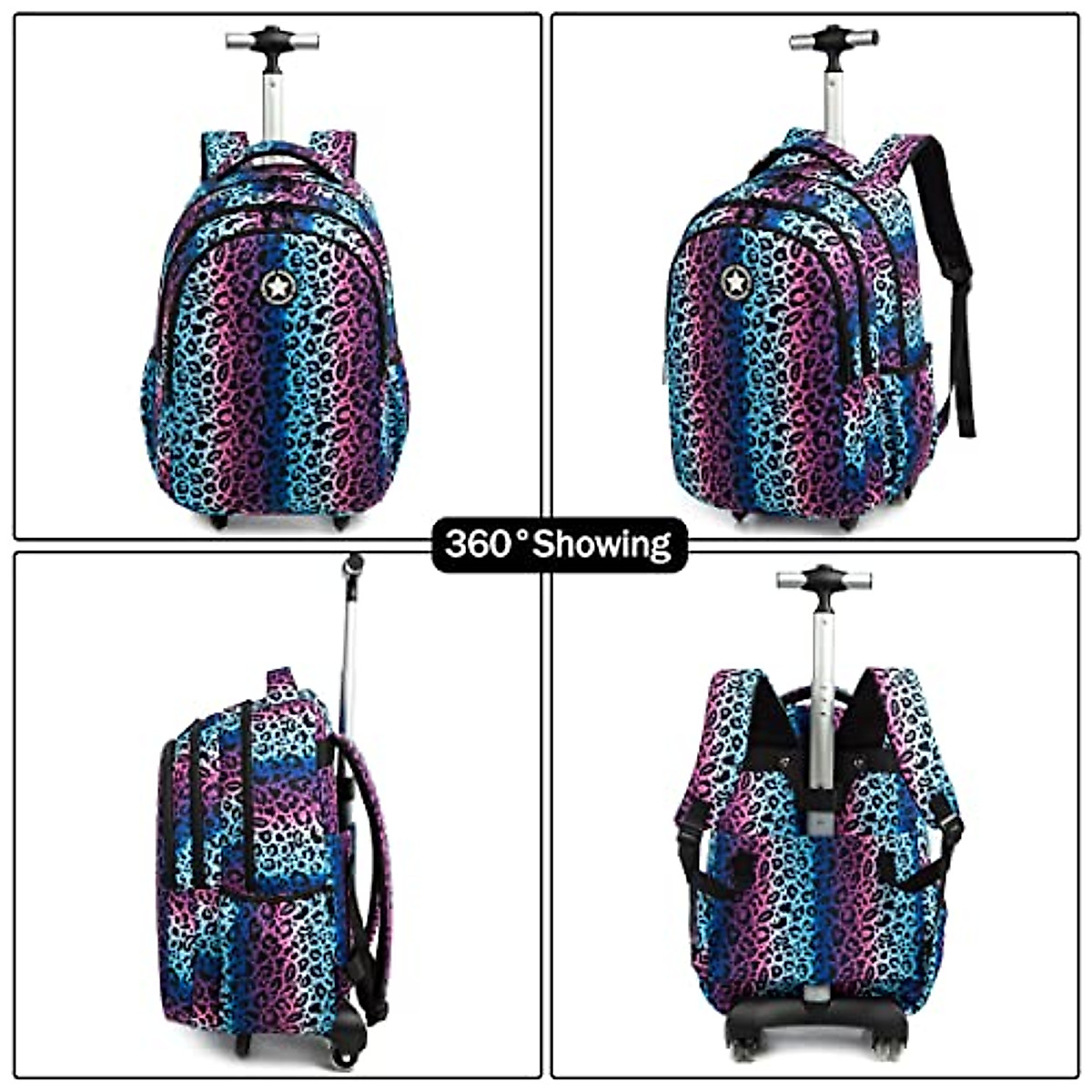 Jasminestar Rolling Backpack for Girls 18inch with Lunch Bag and Pencil Case, Lightweight School Bookbags for Boys and Girls