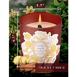 Cinnamon Ginger Blossom Wood Wick Scented Candle | Big Candle for Home Decor 10.6 oz Scented Soy Candle, Relaxing Candles for Women and Men, Aromatherapy Candle Gift