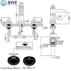 BWE Waterfall Widespread Bathroom Faucet 3 Hole Sink Farmhouse with Oil Rubbed Bronze Bath Bathtub Faucets Pop Up Drain Stopper Assembly and Supply Line Lead-Free 8-16 Inch 2 Handle Vanity Lavatory