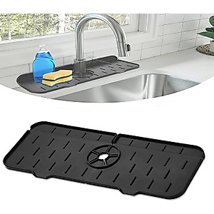 Kitchen Faucet Sink Splash Guard - Water Catcher Mat - Silicone Drying Mat with Built-in Drain Lip - Kitchen Bathroom Sink Drain Mat - Rubber Drying Mat for Countertop Protect