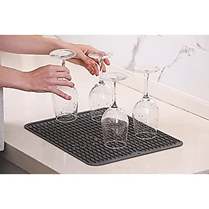 ZLR Silicone Dish Drying Mat for Kitchen Counter Large - Multi Usage Eco Friendly Drying Matt Kitchen Counter - Easy to Clean Heat Resistant Dish Drying Pad - 12" x 16" - Gray