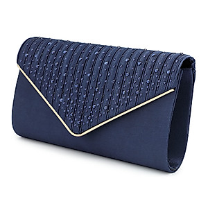 Mihawk Satin Clutch Handbag for Women, Navy Blue, Wedding Occasion