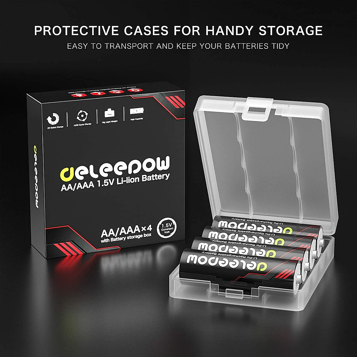 Deleepow Rechargeable AA Batteries Lithium 1.5V 3400mWh, AA Lithium Rechargeable Batteries 4-Pack 1500 Cycle (Only Battery) …