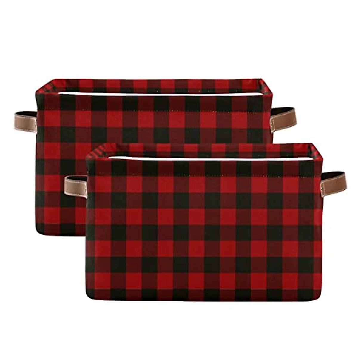 ALAZA Merry Christmas Plaid Buffalo Large Storage Basket with Handles Foldable Decorative 1 Pack Storage Bin Box for Organizing Living Room Shelves Office Closet Clothes