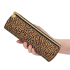 Leopard Pencil Case Pen Pouch Cylinder Small Carrying Box for Adult With Smooth Zipper Simple Durable Lightweight for Office Organizer Storage Bag