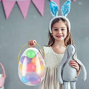 Jumbo Easter Egg Plastic Fillable Basket with 17 Easter Eggs Bulk Large Eggs Container Giant Clear Egg-Shaped Buckets with Handles for Easter Supplies and Decor, Surprise Egg, Easter Hunt (1 Pack)