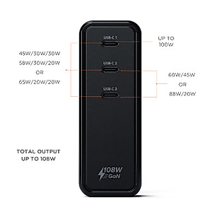 Satechi 108W USB C 3-Port GaN Wall Charger – for M2/ M1 MacBook Pro/Air, M2/ M1 iPad Pro/Air, iPhone 15 Pro Max/15 Pro/15/15 Plus